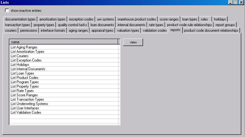 Tab - Lists - Reports