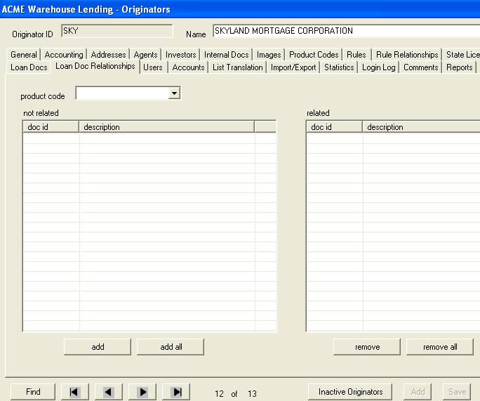 Tab - Originators - Loan Doc Relationships