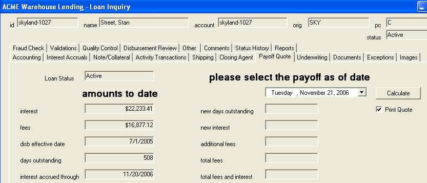 Tab - Inquiry - Payoff Quote