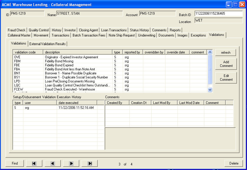 Tab - Collateral - Validations
